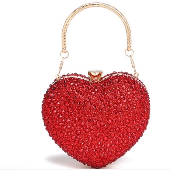 Ramla | Bags | Ramla Bwot Red Heart Shape Bag With Short Long Chain ...